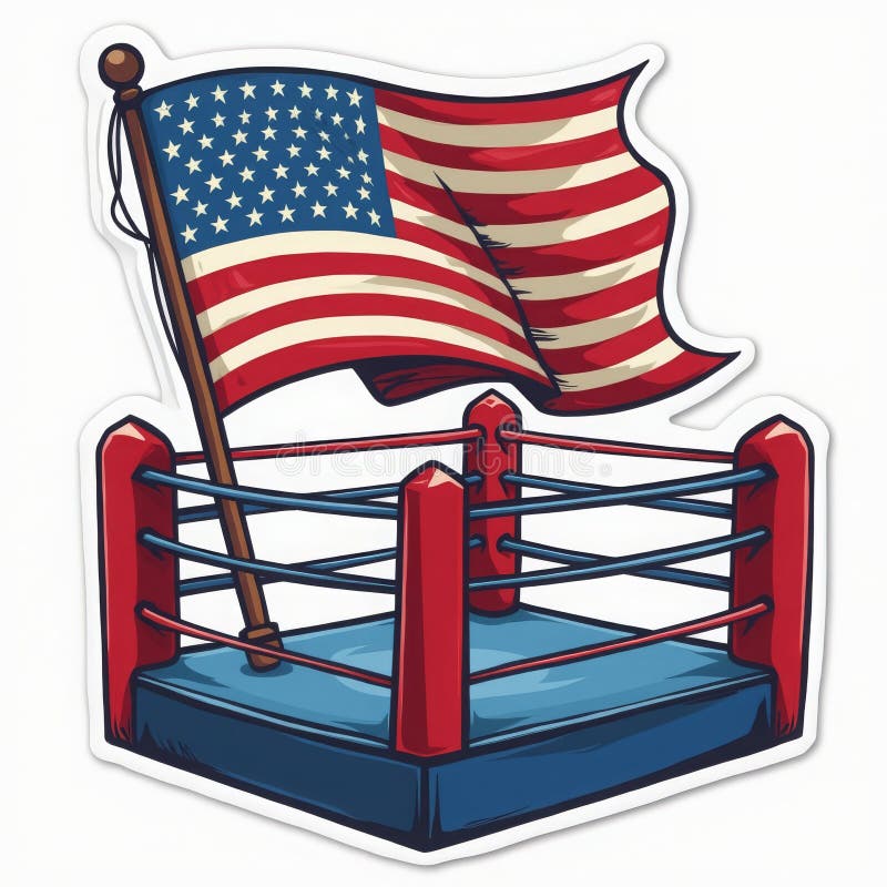 Boxing Ring with Waving American Flag, Symbolizing Strength and ...