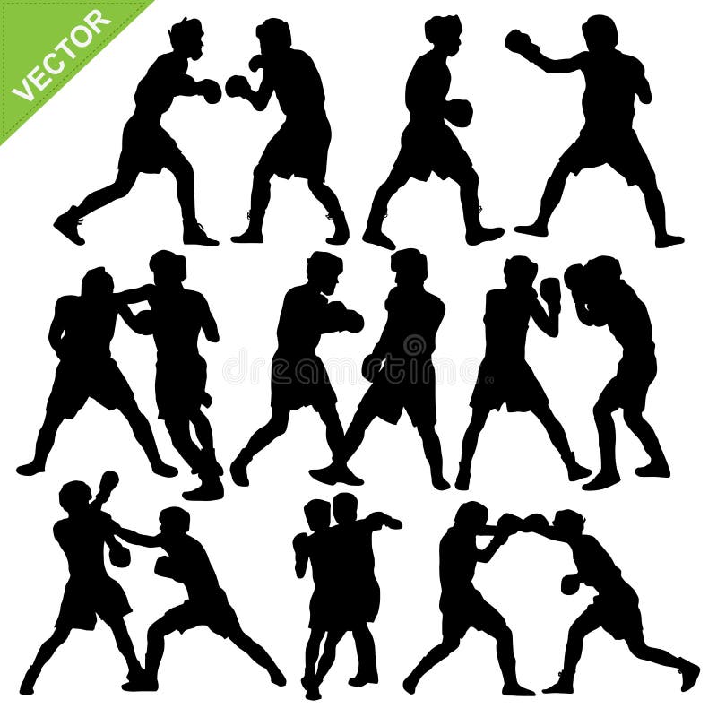 Man Boxing Silhouettes Set 2 Stock Illustration - Illustration of ...