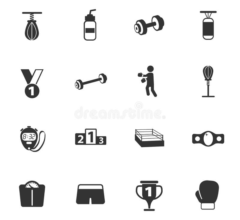Boxing icon set stock vector. Illustration of stop, medal - 141463162