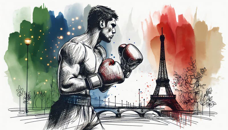 Boxing. Vector Illustration of a Boxer Training in Front of the Eiffel ...