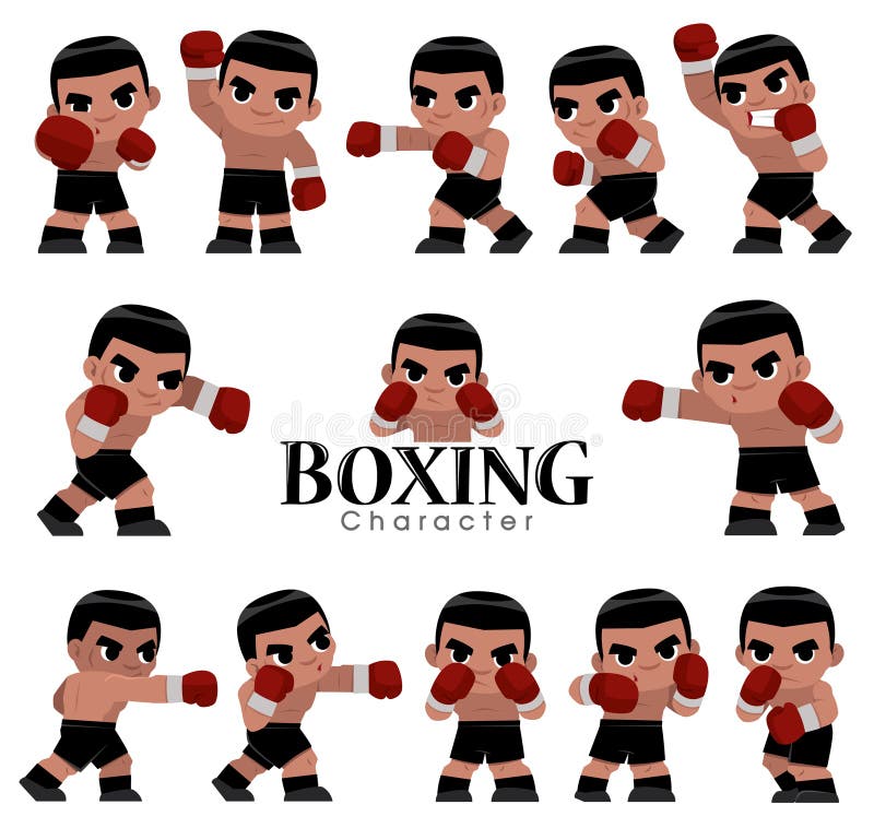 Boxing Character Set – Cartoon Boxer in Various Poses Stock Vector ...