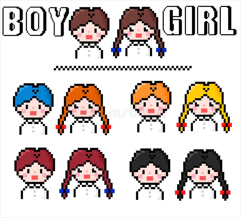 Pixel Art Boy and Girl Student Icon Set. Stock Vector - Illustration of ...