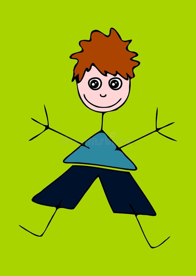 Simple Child Stickman Illustration Drawing Of Boy In T-shirt And Stock ...
