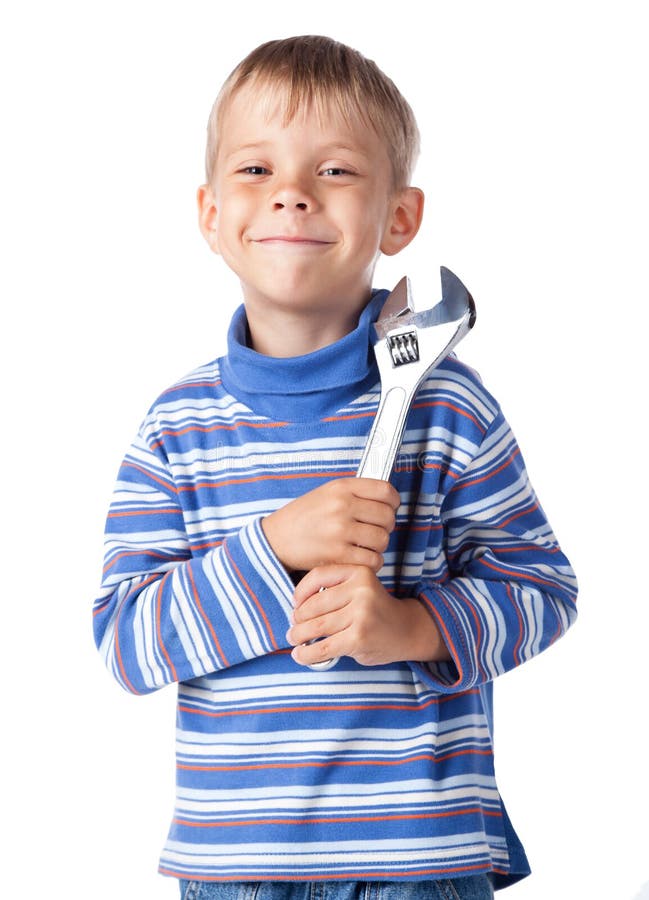 Boy with Adjustable Spanner Stock Image - Image of boys, schoolboy ...