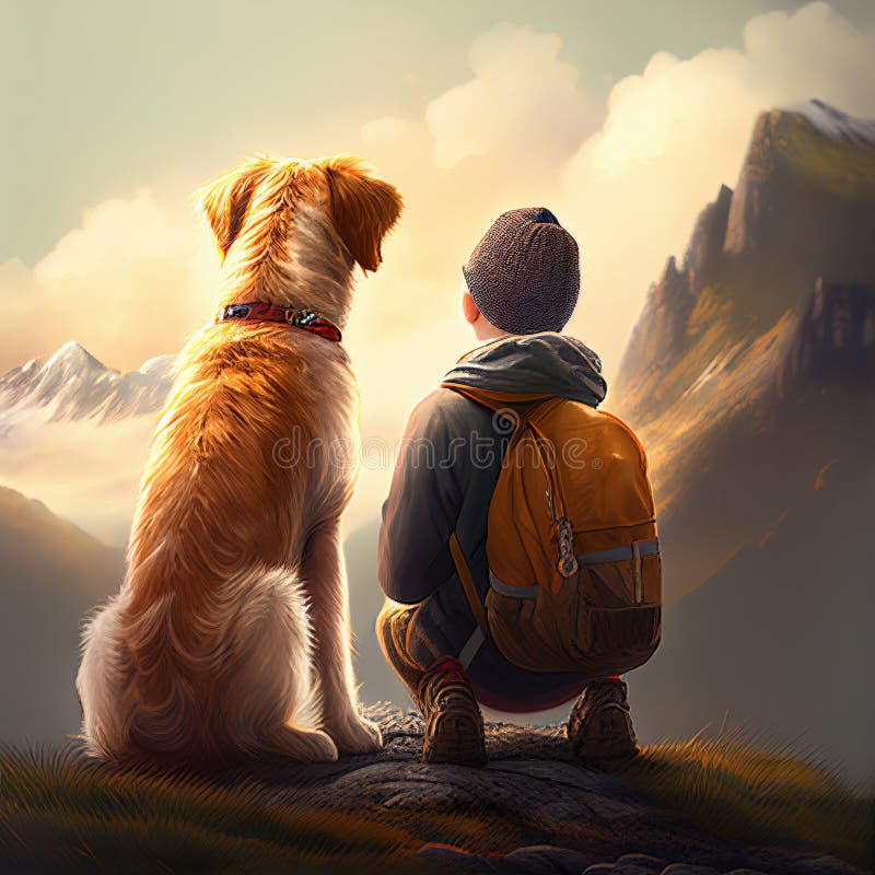 Boy on an Adventure with His Dog Stock Illustration - Illustration of ...