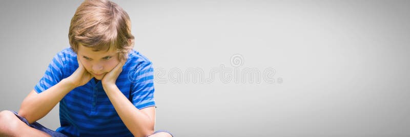 Boy Against Grey Background with Upset Troubled Expression Stock Image ...