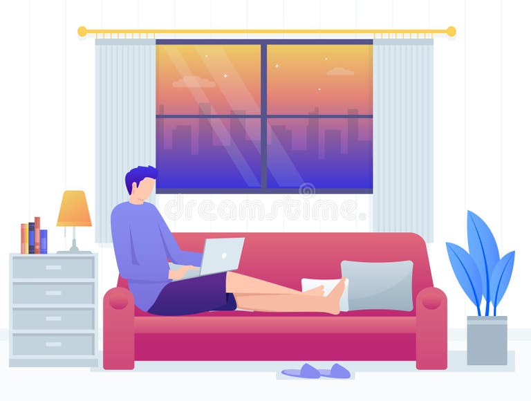 Boy alone chilling at home stock illustration. Illustration of husband ...