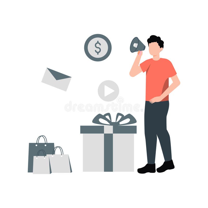 The Boy is Announcing Discount Offer Stock Illustration - Illustration ...