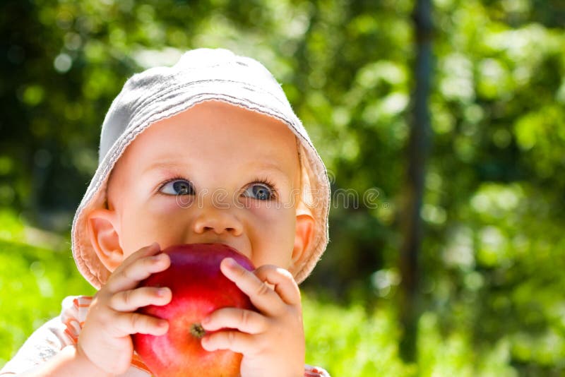 Boy eating pie stock image. Image of green, picnic, grass - 5263135