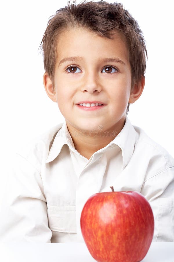 Boy with apple stock image. Image of cute, children, intelligent - 18342039