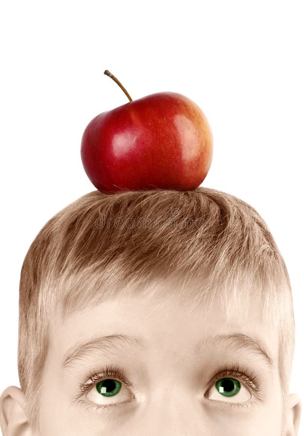 Boy with an Apple on His Head Stock Photo - Image of straw, tasty: 17542558