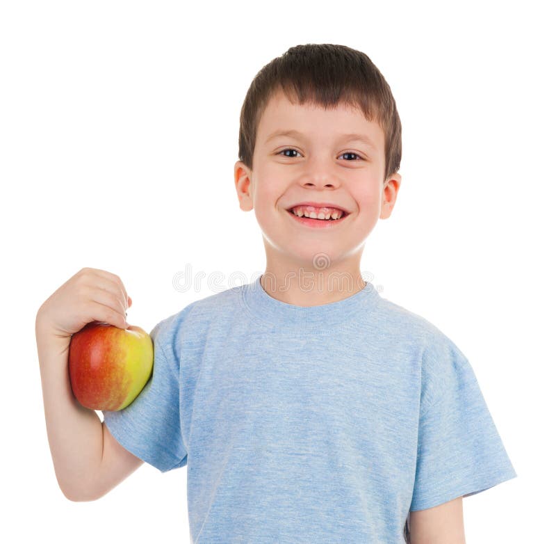 Boy with apple isolated stock image. Image of human, caucasian - 35334403