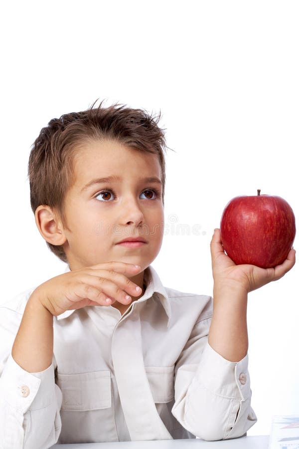 Boy with apple stock photo. Image of isolated, kind, positive - 34412388