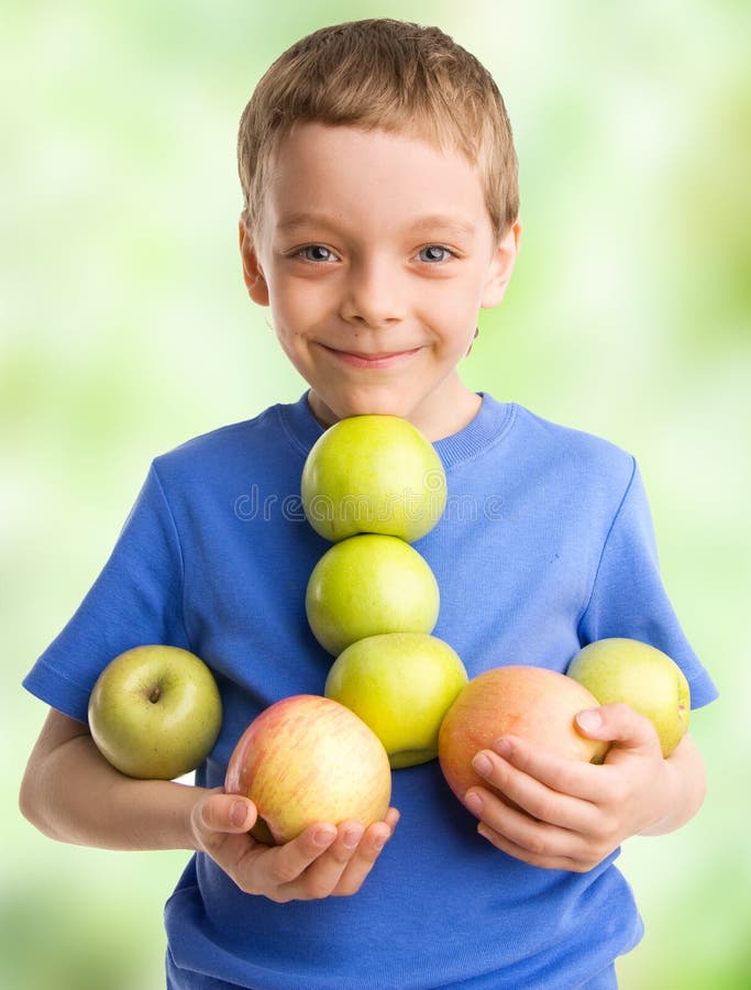 Boy with apples stock photo. Image of happiness, spring - 39890996