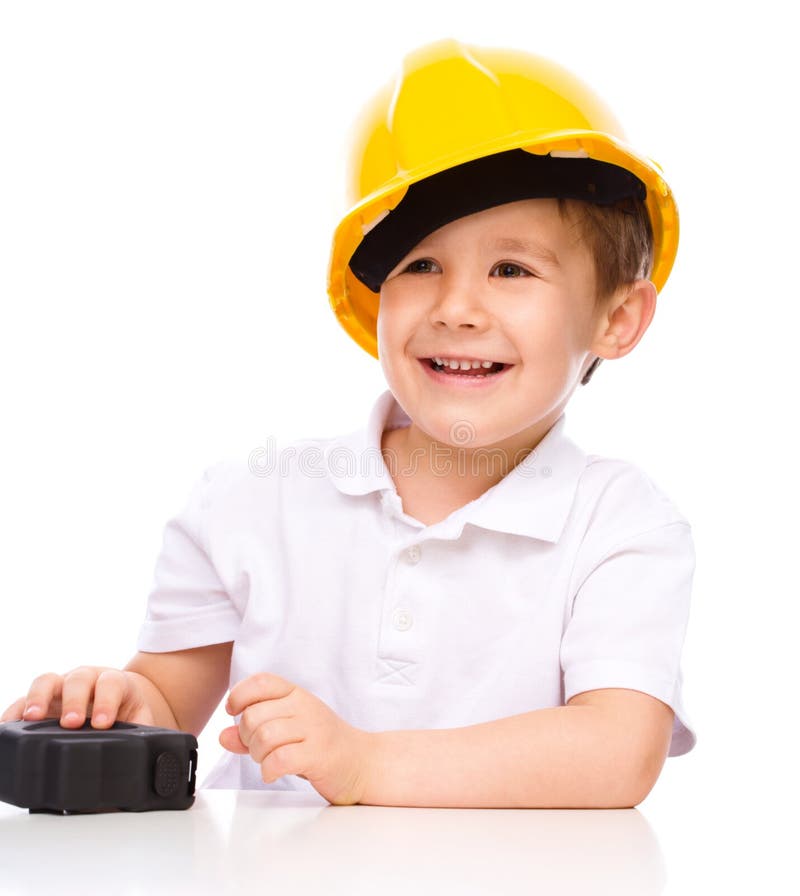 Boy As a Construction Worker with Tape Measure Stock Photo - Image of ...