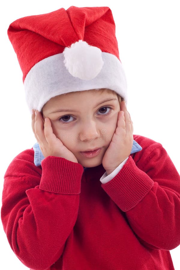 Boy As Santa Claus is Worried Stock Photo - Image of gift, child: 17022486