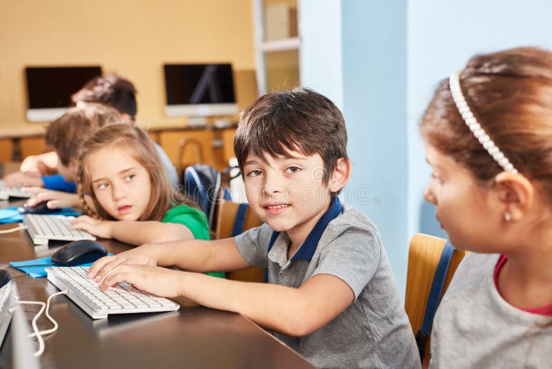 Boy As a Student at the Computer Stock Image - Image of learning ...