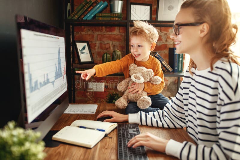 Boy Asking Mother about Data Analysis during Work Stock Image - Image ...
