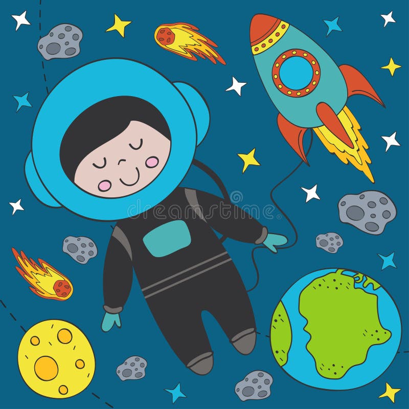 Boy astronaut in space editorial stock image. Illustration of astronaut ...