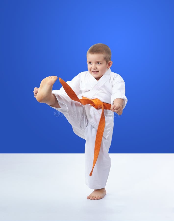 The Athlete Beats a Kick Leg Forward Stock Photo - Image of children ...