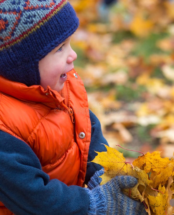 Boy smiling in Autumn stock image. Image of cute, nature - 27043835