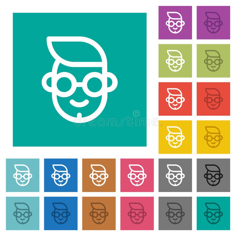 Boy Avatar Glasses Outline Square Flat Multi Colored Icons Stock Vector ...