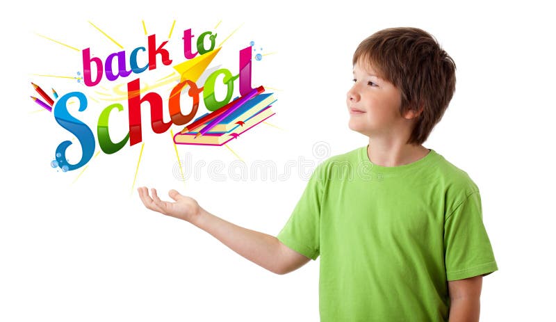 Boy with Back To School Theme Isolated on White Stock Photo - Image of ...