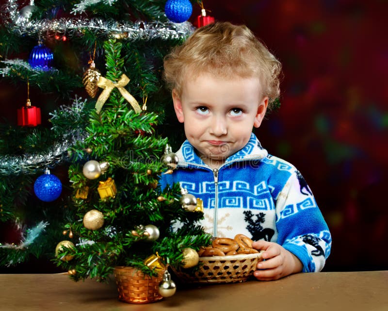 Boy on the Background of the Christmas Tree Stock Photo - Image of ...