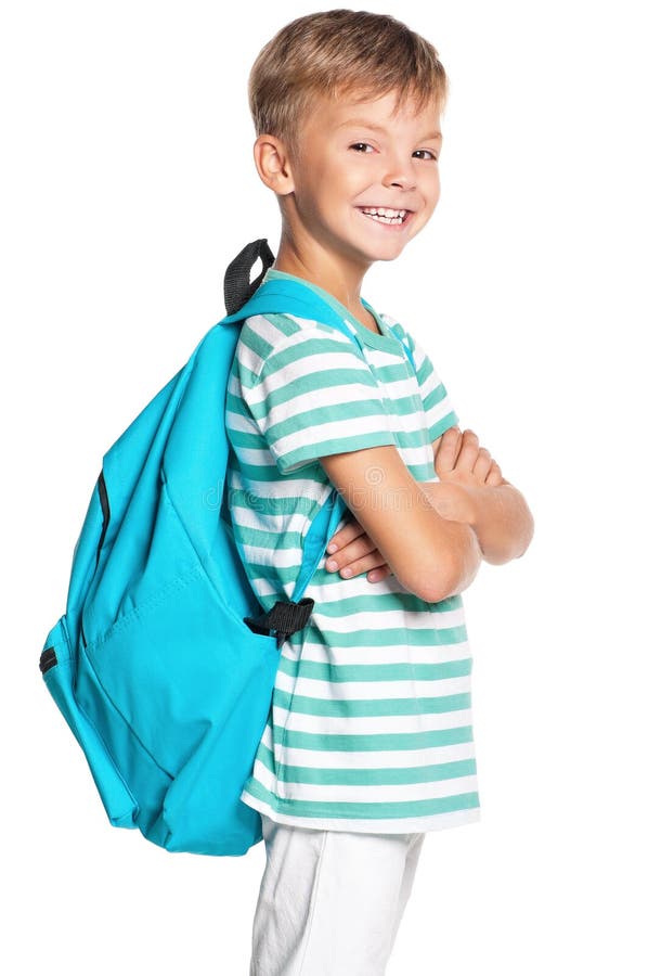 Young boy with backpack stock image. Image of teacher - 6349453
