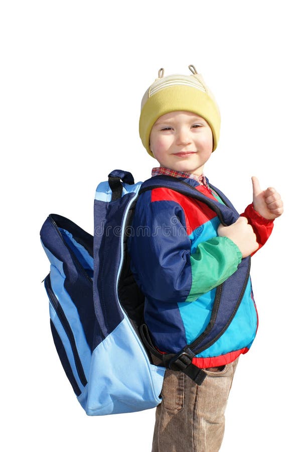 Happy Child Jumping with Backpack Stock Image - Image of eyes, isolated ...