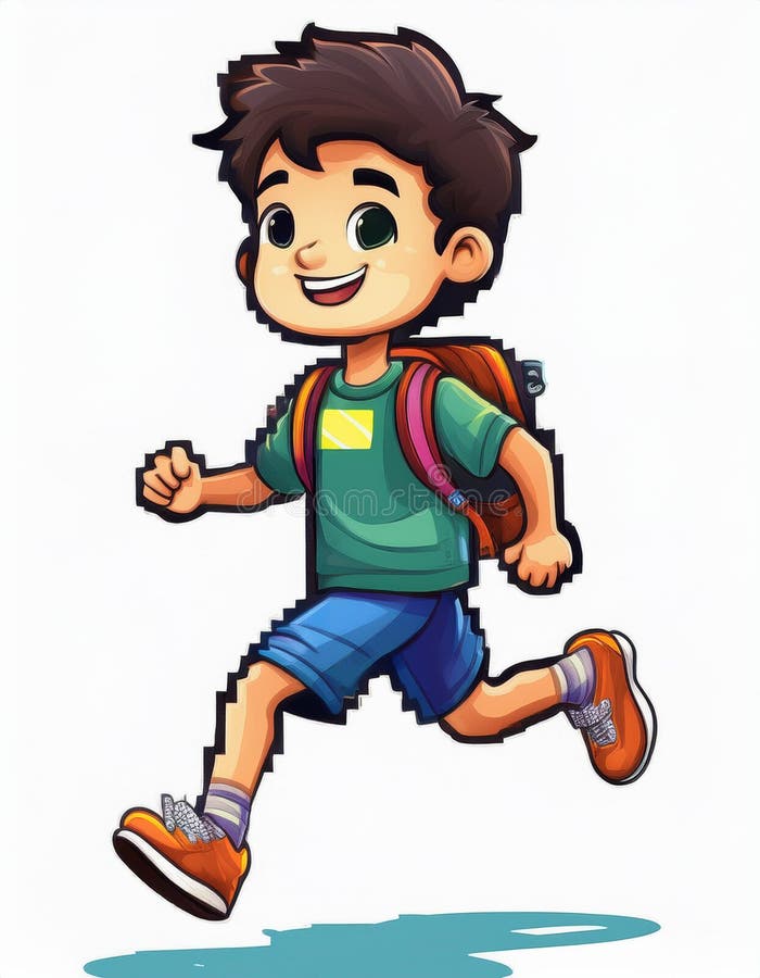 Boy with a Backpack Running Pixel Art Style Stock Photo - Image of ...