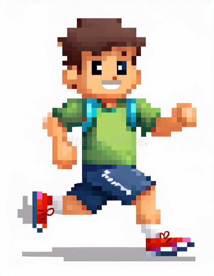 Boy with a Backpack Running Pixel Art Style Stock Illustration ...