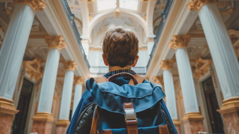 Boy with a Backpack in the School Building Stock Illustration ...
