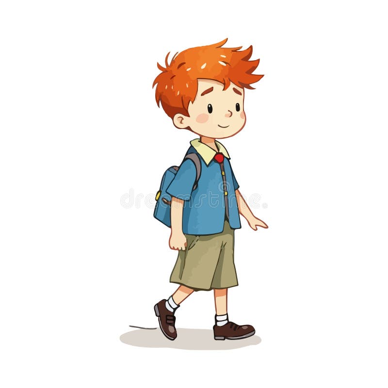 Boy with a Backpack Watercolor Vector Illustration. Stock Illustration ...