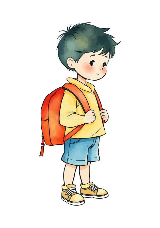 Boy with a Backpack Watercolor Vector Illustration. Stock Vector ...