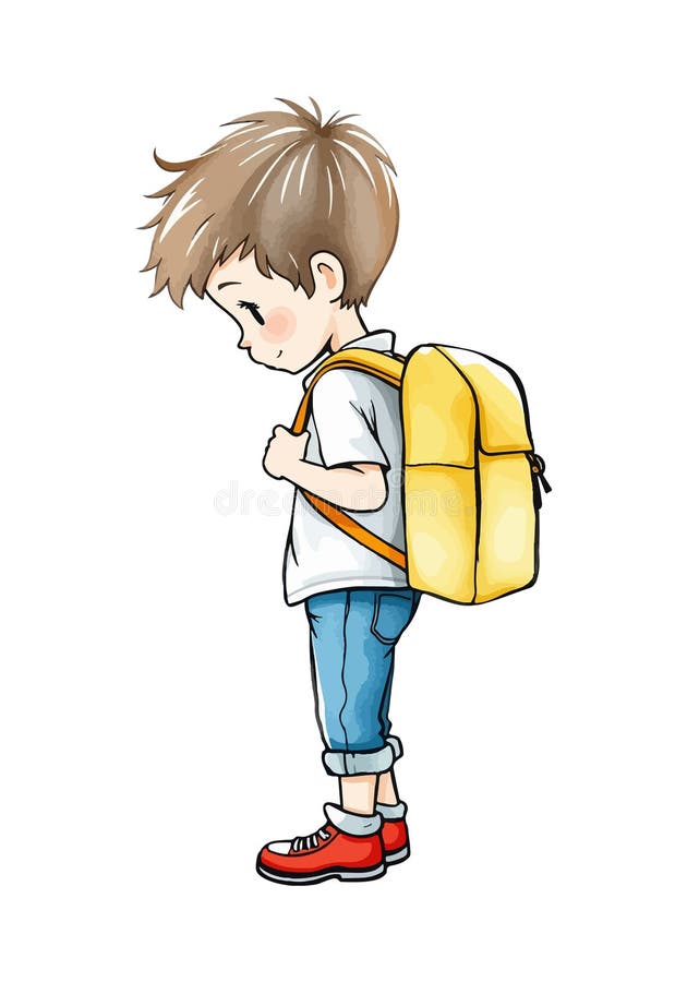 Boy with a Backpack Watercolor Vector Illustration. Stock Vector ...