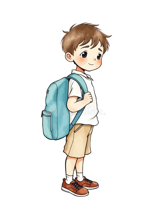 Boy with a Backpack Watercolor Vector Illustration. Stock Vector ...