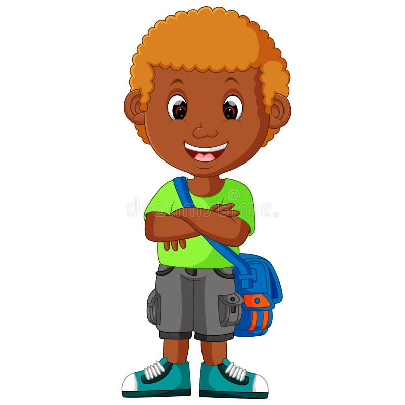 Boy with backpacks cartoon stock vector. Illustration of elementary ...