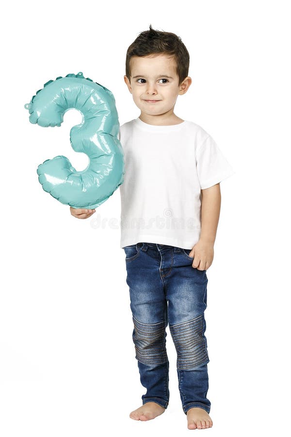 Boy with Balloon in Studio on White Background Stock Photo - Image of ...