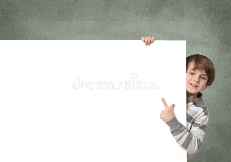 Boy with banner stock photo. Image of finger, billboard - 56277020