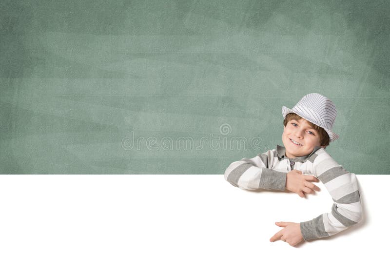Boy with banner stock image. Image of announcement, advertising - 51968397