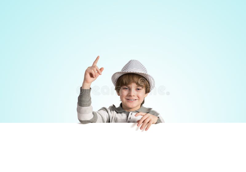 Boy with banner stock image. Image of paper, advertise - 82006465