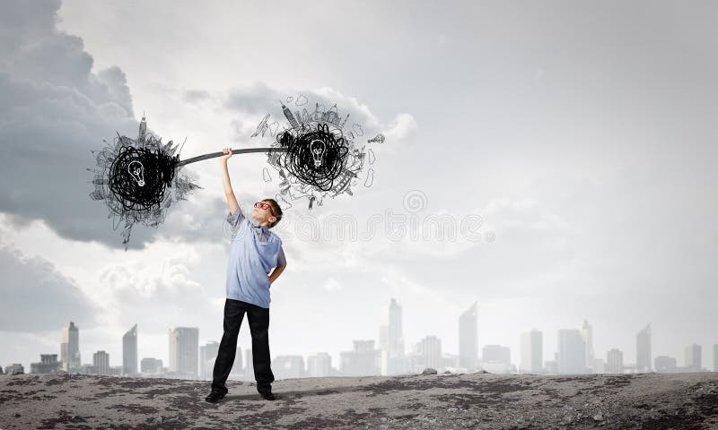 Boy with barbell stock image. Image of casual, homework - 44992069