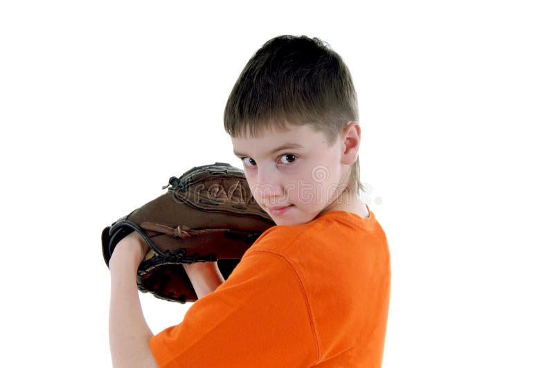 Boy with a baseball glove stock image. Image of head - 22550873