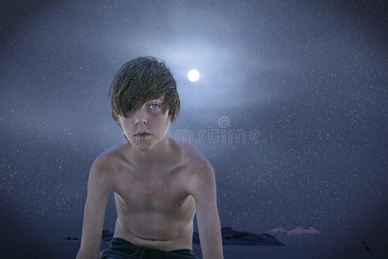 Boy Bath into the Sun in Winter at the Beach Stock Photo - Image of ...