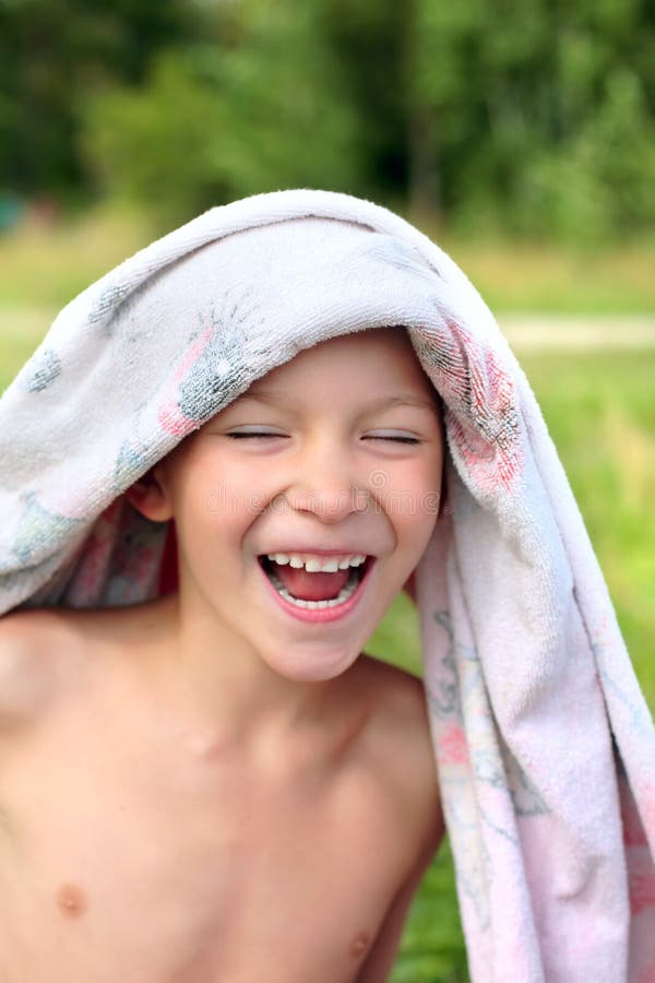 Boy after bathing stock photo. Image of outdoors, satisfied - 10730102