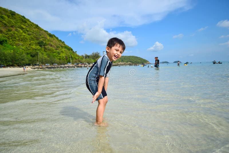 The boy on the beach. stock photo. Image of family, enjoying - 71970170