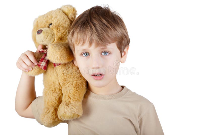 Boy Bear Toy Sitting His Shoulder Stock Photos - Free & Royalty-Free ...
