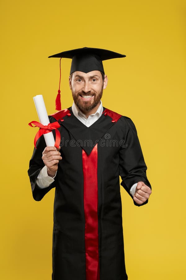 Boy with Beard Standing with Diploma, Looking at Camera. Stock Image ...