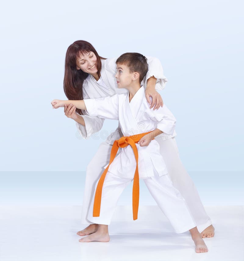 Boy is Beating Punch Arm His Coach Corrects Stock Image - Image of ...